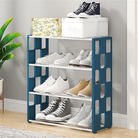 Au 4 Tier Shoe Rack For Closet Mesh Fabric Narrow Metal Shoe Racks