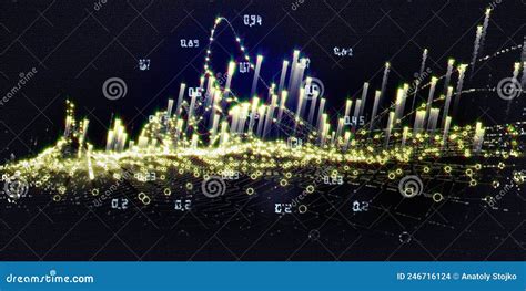 Abstract Technology Background With Wireframe Graph From Dotted On Blue Visual Presentation Of