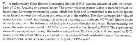 Solved 5 A Rudimentary Solar Electric Generating Station
