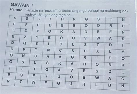 GAWAIN 1Panuto Hanapin Sa Puzzle Sa Ibaba Ang Mga Bahagi Ng Makinang