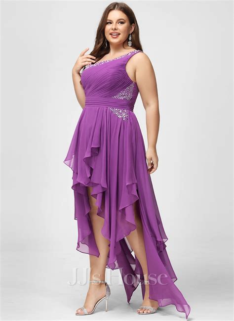 A Line One Shoulder Asymmetrical Chiffon Homecoming Dress With Beading