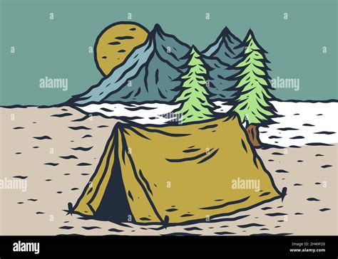 Line Art Illustration Drawing Of Camping Design Stock Vector Image