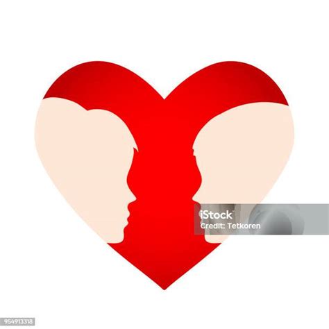 남자와 여자 머리 사랑 개념 주식 벡터 일러스트 레이 션의 실루엣과 붉은 심장 기혼에 대한 스톡 벡터 아트 및 기타 이미지 기혼 꽃무늬 꿀 Istock