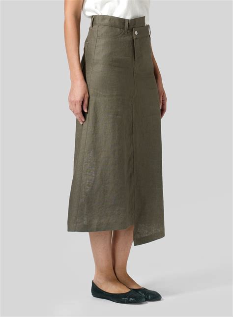 Linen High Waist Irregular Long Split Skirt