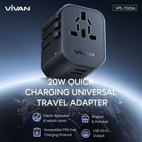 Jual Vivan Travel Adaptor Portable Vps T003a Multi Country 20w Garansi