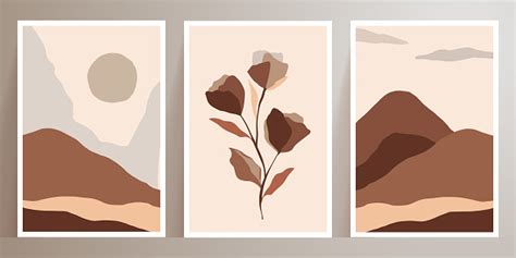 산 지구는 달 태양과 배경톤 최소한의 디자인과 천연 테라코타 색상 벽 아트 인쇄 표지 벽지에 대한 추상 예술 포스터 베이지에