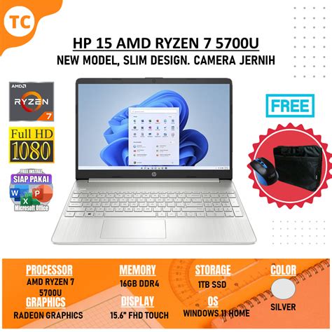 Jual LAPTOP GAMING MURAH HP 15 AMD RYZEN 7 5700U RAM 16GB 1B SSD FHD TOUCH WIN11 HOME Shopee
