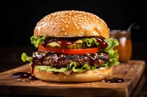 Premium Photo Australian Burger With Teriyaki Sauce