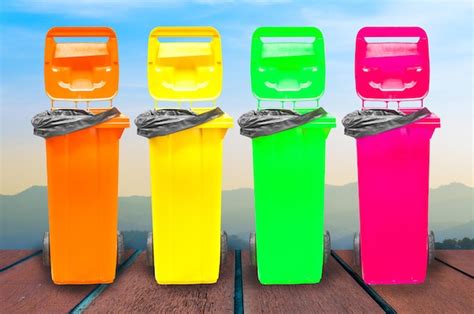 Premium Photo Collection Of Large Colorful Trash Cans Garbage Bins On