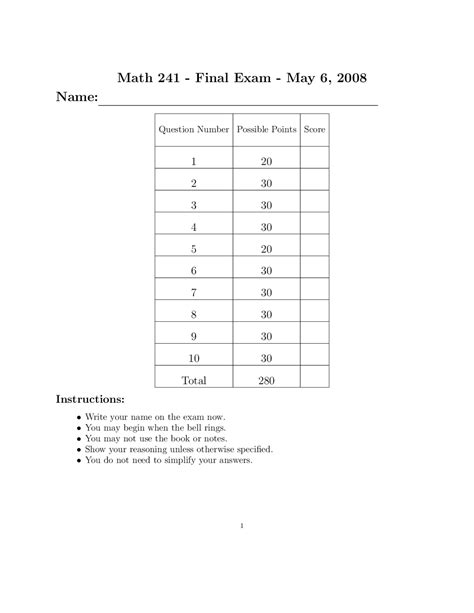 Final Exam With Resolutions Calculus Iii Math 241 Docsity