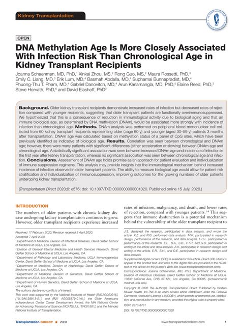 Pdf Dna Methylation Age Is More Closely Associated With Infection Risk Than Chronological Age
