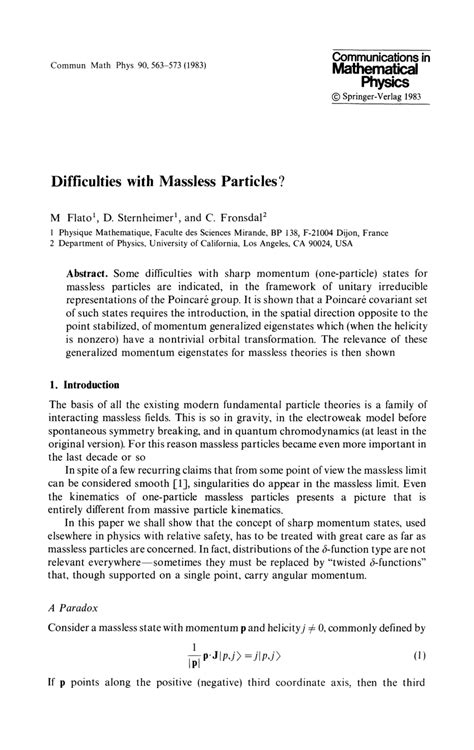 Pdf Difficulties With Massless Particles