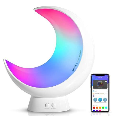 Ecolor 스마트 테이블 램프 Rgb 앱 컨트롤 달 장면 모드 및 음악 모드가 있는 소형 침실 거실용 조 티몬
