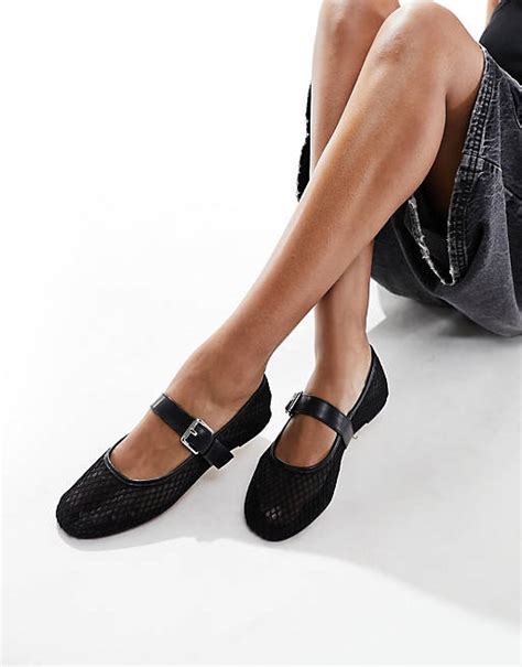 Asos Design Lou Ballerine Stile Mary Jane In Rete Testurizzata Nere