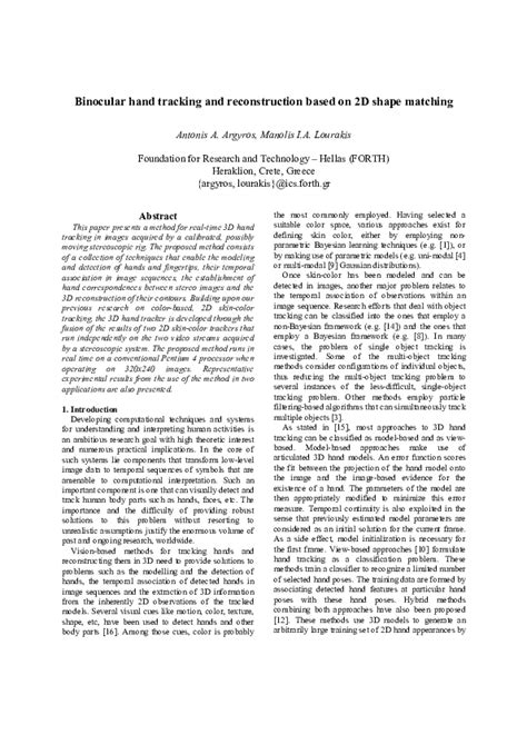 Pdf Binocular Hand Tracking And Reconstruction Based On 2d Shape Matching