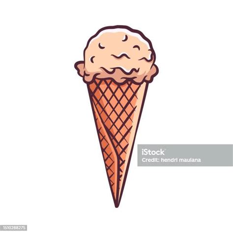 Ice Cream Cone Vector Illustration With Color向量圖形及更多凍結的圖片 凍結的 剪裁圖