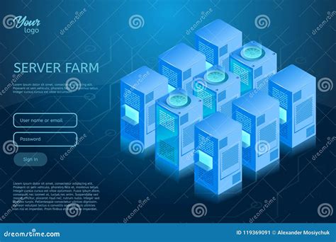 data center isometric vector illustration concept of web hosting server room rack stock vector