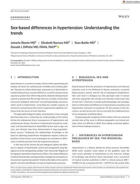 Pdf Sex‐based Differences In Hypertension Understanding The Trends