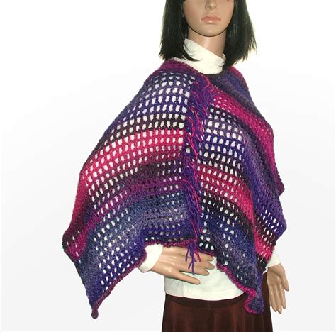 Purple And Pink Womens Crochet Boho Poncho Renate Kirkpatricks