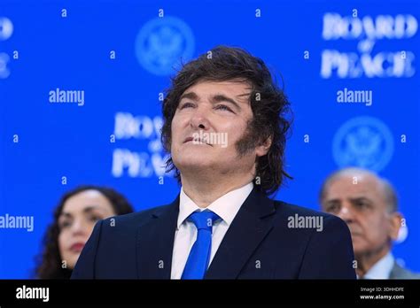 Javier Milei President Of Argentina Listens To Speeches After The