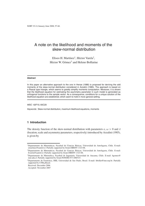 Pdf A Note On The Likelihood And Moments Of The Skew Normal Distribution