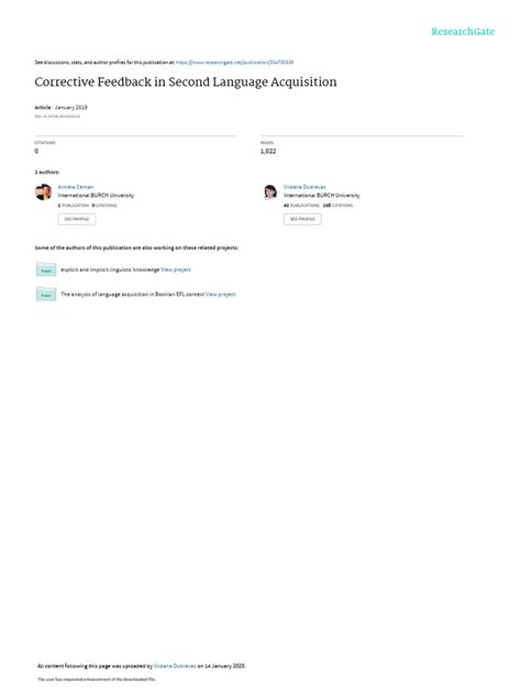Corrective Feedback In Second Language Acquisition Pdf Second Language Acquisition Second