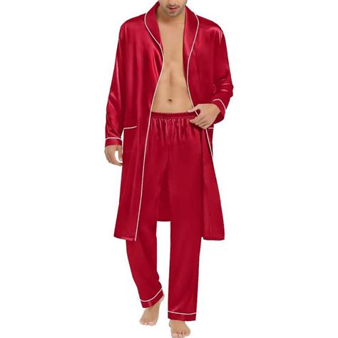 Swomog Mens Satin Robe Silky Kimono Bathrobe Set Lightweight Soft