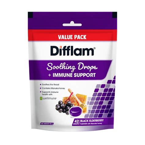 Difflam Soothing Throat Drops Immune Support Black Elderberry X 42 Buy Online In Australia
