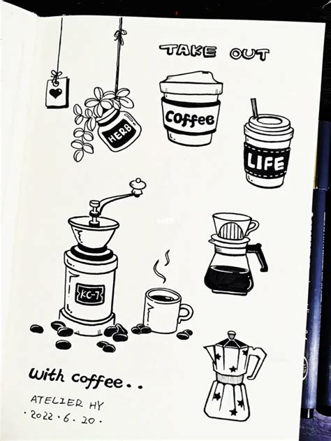 咖啡主题小物件第二篇 简笔画 手绘 花瓣网