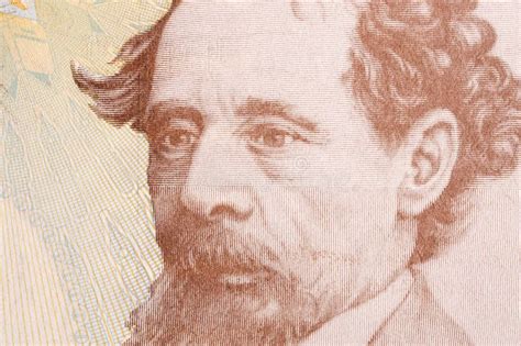 Charles Dickens A Closeup Portrait From English Money Stock Image