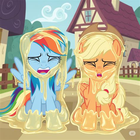 Rainbow Dash And Applejack Stuck In Sticky Glue By Minablackcat123 On Deviantart