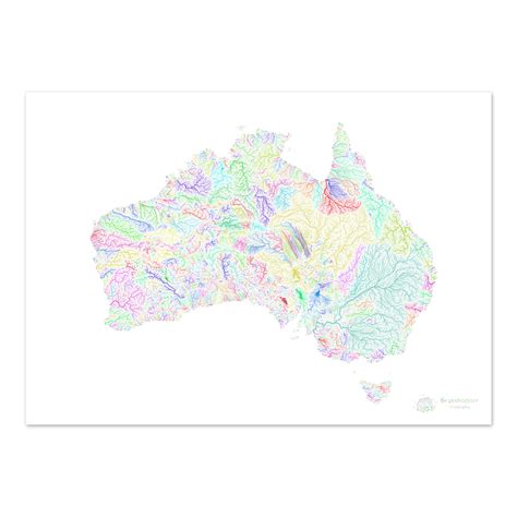 Australia River Basin Map Rainbow On White Fine Art Print