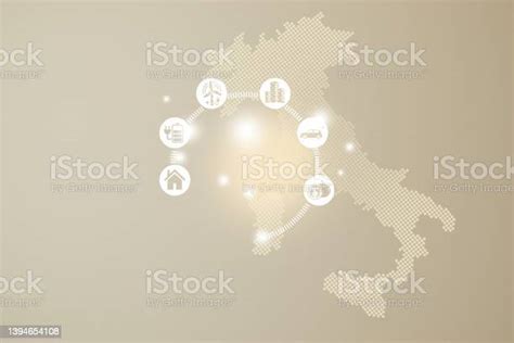 에너지 절약 개념 발전 아이콘 그래픽 인터페이스의 미래 산업을 가진 에너지 혁신 베이지 색 배경에 이탈리아의 대화식지도 풍력에
