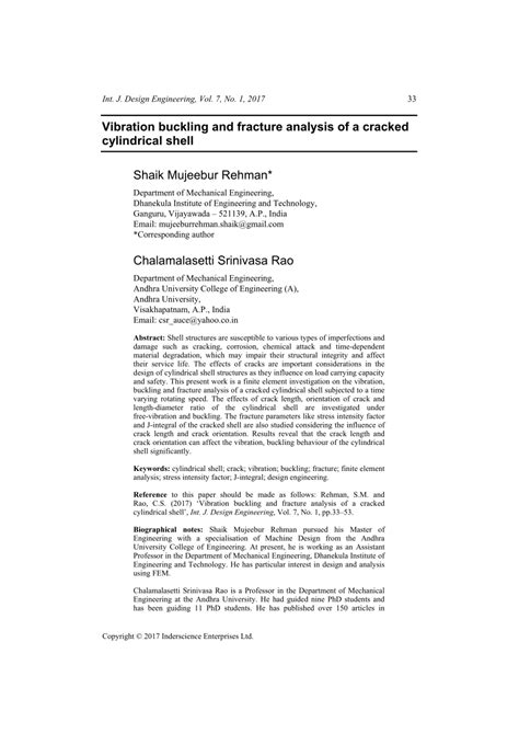 Pdf Vibration Buckling And Fracture Analysis Of A Cracked Cylindrical Shell
