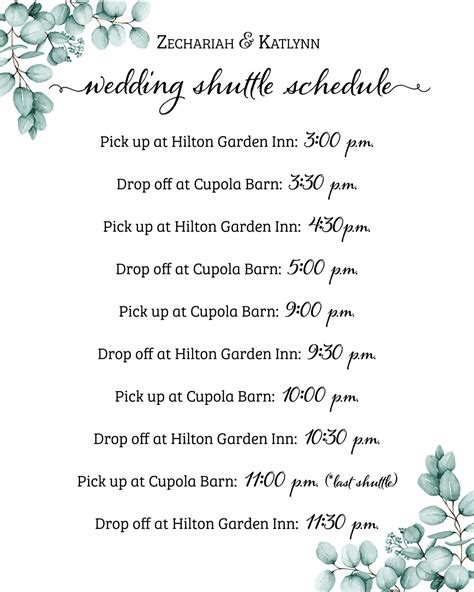 Wedding Seating Chart And Shuttle Bus Schedule On Behance