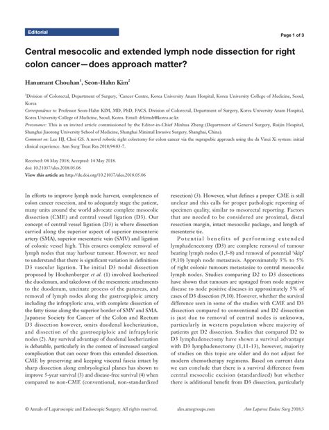 Pdf Central Mesocolic And Extended Lymph Node Dissection For Right Colon Cancer—does Approach