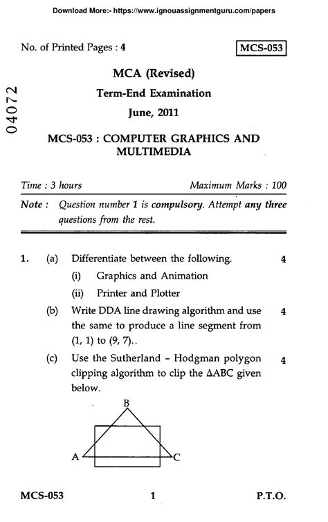 Mcs 053 Previous Year Question Papers By Ignouassignmentguru No Of Printed Pages 4 Mcs Mca