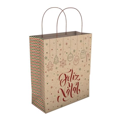 Sacola Kraft Feliz Natal G 35cmX13cmX30cm