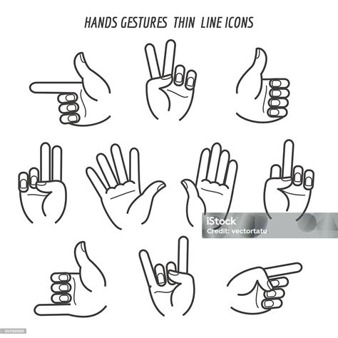 손 제스처를 여윔 꺾은선형 아이콘 2에 대한 스톡 벡터 아트 및 기타 이미지 2 검은색 긍정적인 감정 표현 Istock