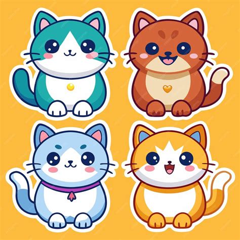Premium Vector Cute Cat Stickers Set