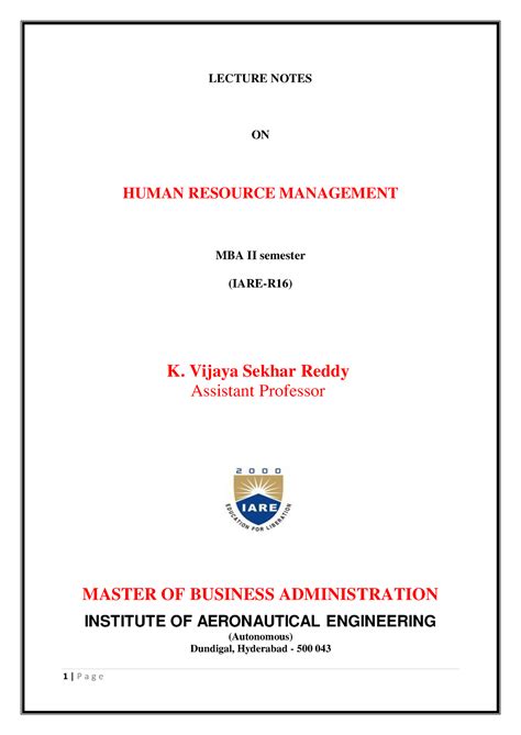 Iare Hrm Notes Human Resource Management Handwritten Lecture Notes