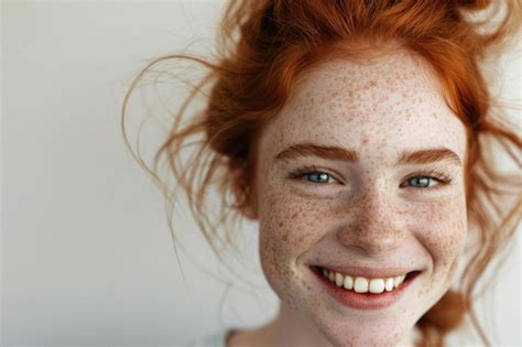 Premium Photo Headshot Portrait Of Happy Ginger Girl With Freckles