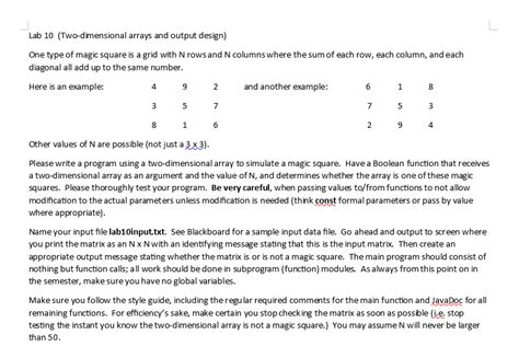 Solved Lab 10 Two Dimensional Arrays And Output Design One Chegg