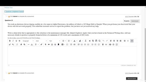 solved show timer question completion status a click submit