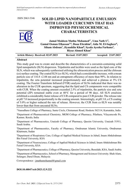 Pdf Solid Lipid Nanoparticle Emulsion With Loaded Curcumin That Has