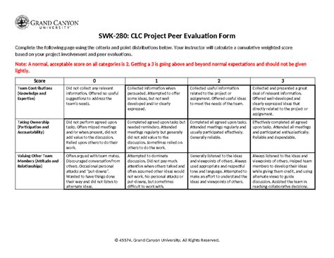 Swk 280 Rs T4 Clc Peer Evaluation Form Swk 280 Clc Project Peer