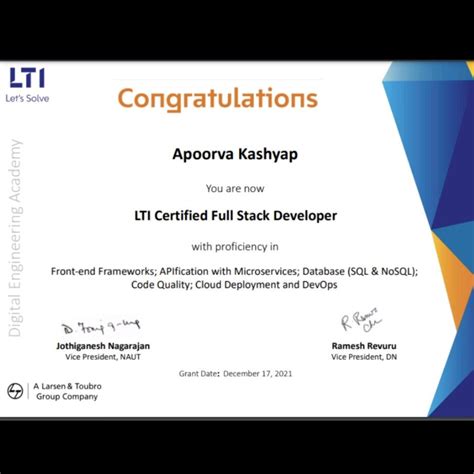 Apoorva Kashyap On Linkedin Lti Fullstackdeveloper Dn Naut