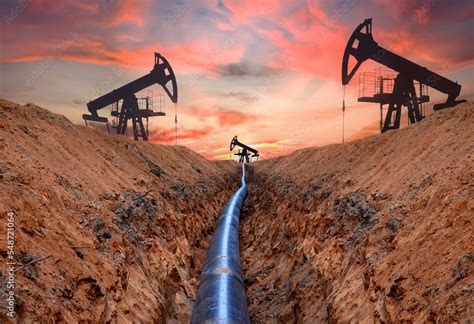 Construction Gas Pipeline Project On Sunset Background Natural Gas And