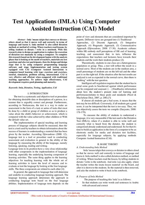 Test Applications Using Computer Assisted Ijertv6is100116 Ijert 384 Test Applications Imla