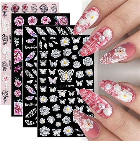 JMEOWIO D Nagelsticker Frühling Blumen Blätter Nagelaufkleber Selbstklebend Rose